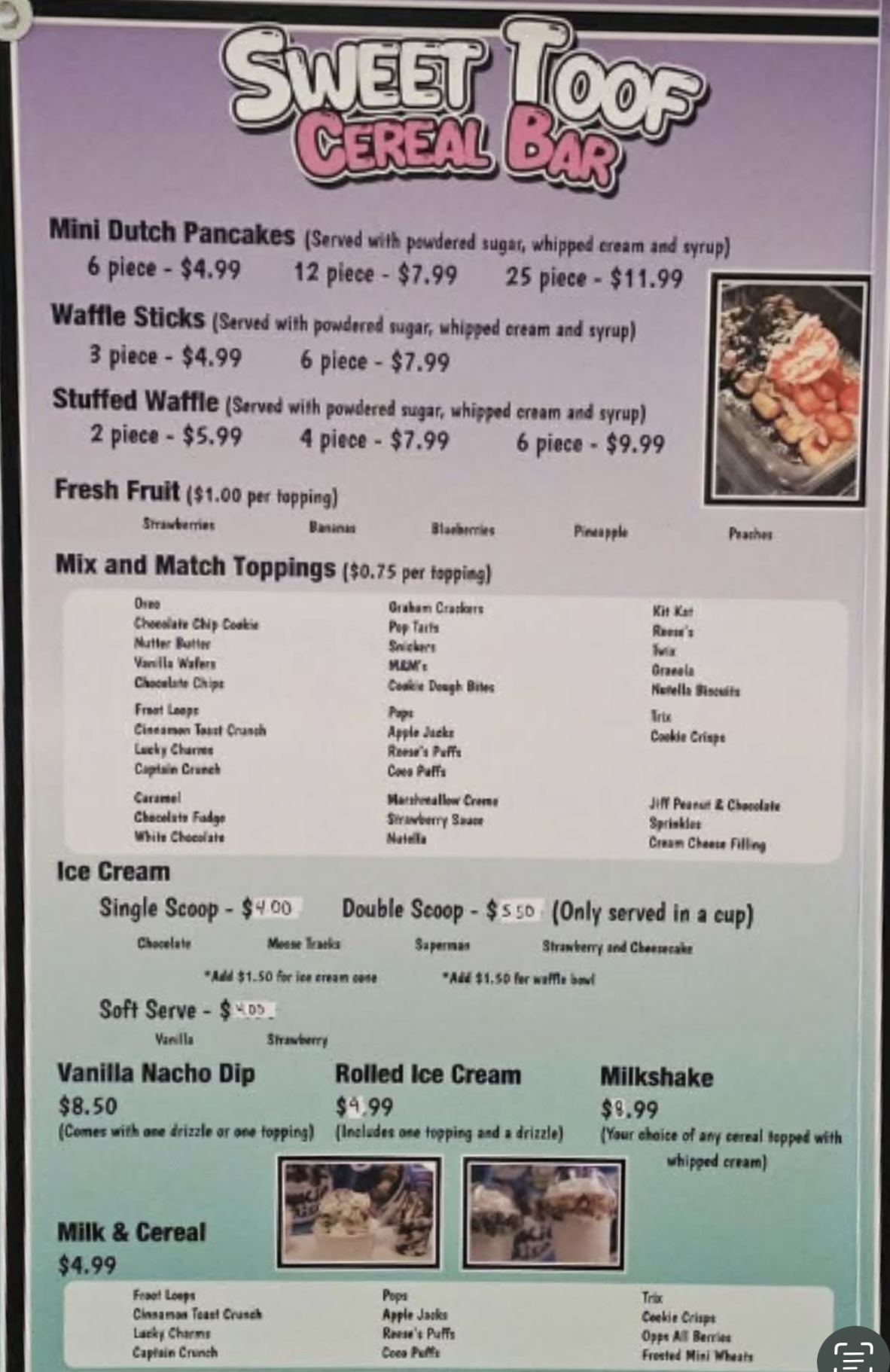 Menu – SWEET TOOF CEREAL BAR